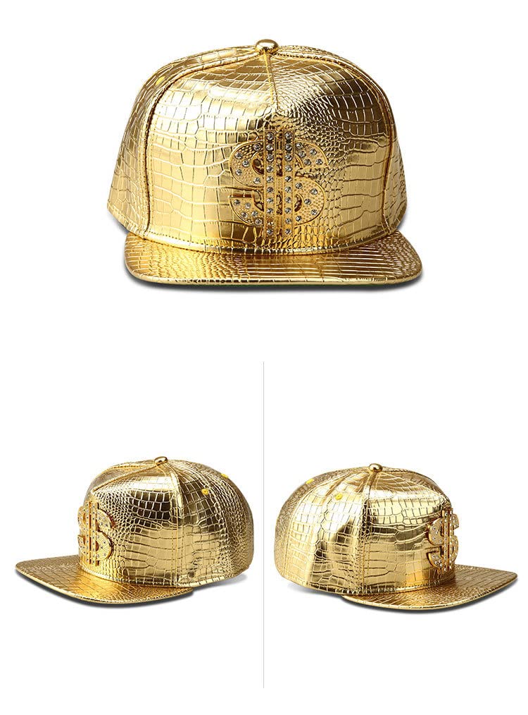 Hip Hop Hat,Flat-Brimmed Hat,Rock Cap,Adjustable Snapback Hat for Men and Women (Gold)