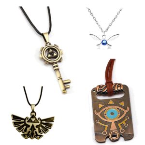 doublechin 4 pc zelda necklaces - navi charm, skeleton key, sheikah slate, hylian crest