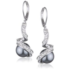 yoursfs lab created grey pearl drop earrings for women platinum plated crystal rhinestone womens leverback earrings dangles bridal jewelry