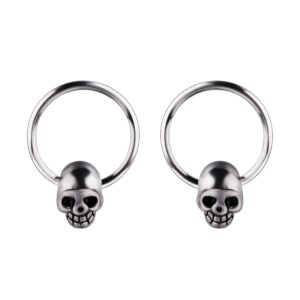 yc_jewelry 16g stainless steel skull captive bead ring hoops nose rings eyebrow lip tragus ear belly body piercing jewelry