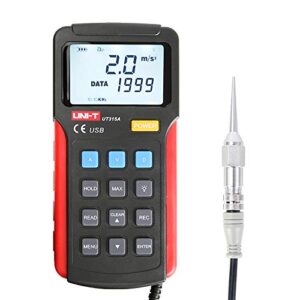 uni-t ut315a lcd vibration tester meter acceleration 0.1~199.9m/s2 velocity 0.01~19.99cm/s displacement 0.001~1.999mm long & short external probe usb max mode pc software