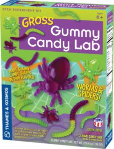 gross gummy candy lab - worms & spiders! sweet science stem experiment kit, make your own plant-based gummy candies in cool shapes & colors | learn chemistry | looks gross, tastes great