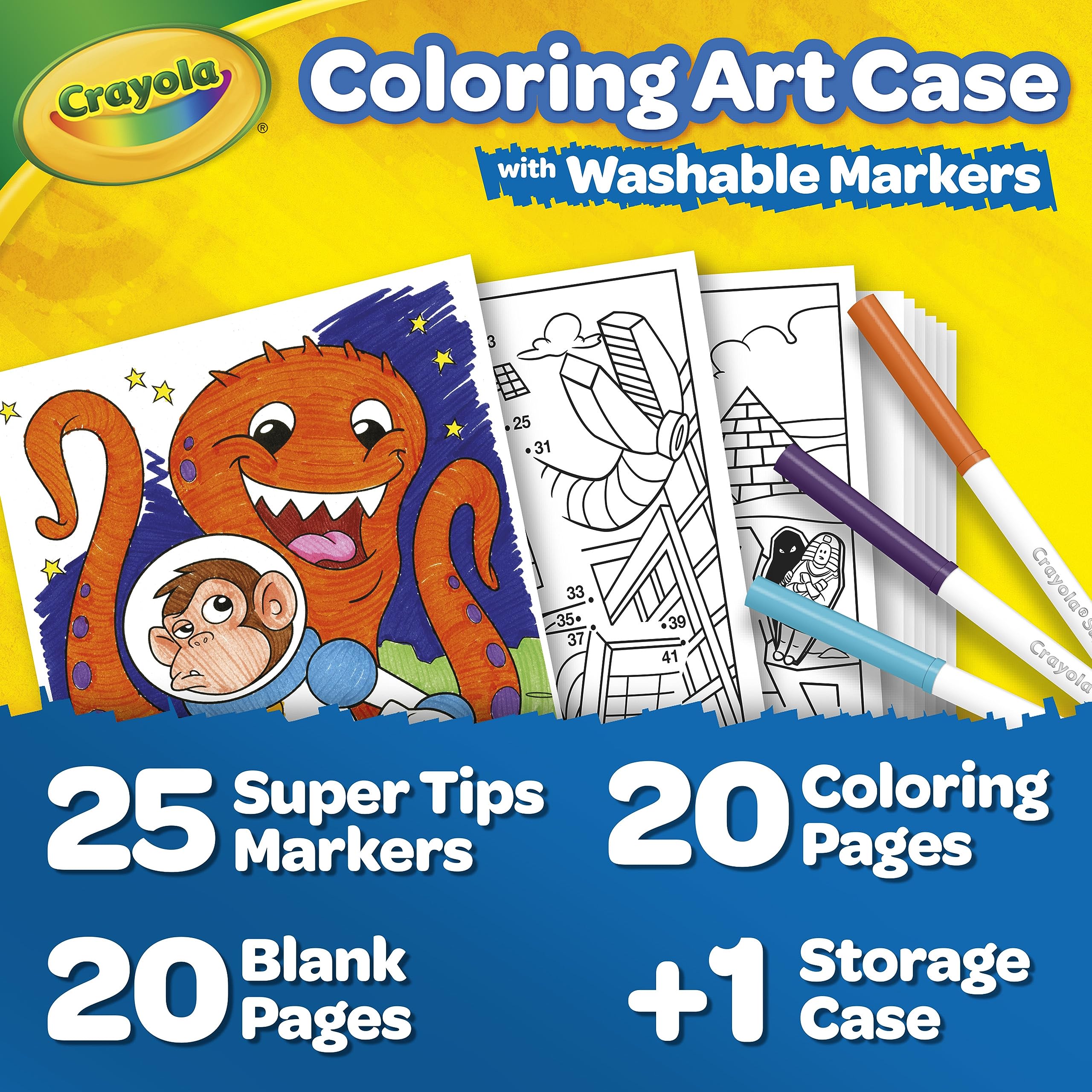 Crayola Super Tips Coloring Art Case with Coloring Pages, Kids Gift, 65+ Pieces, Packaging May Vary