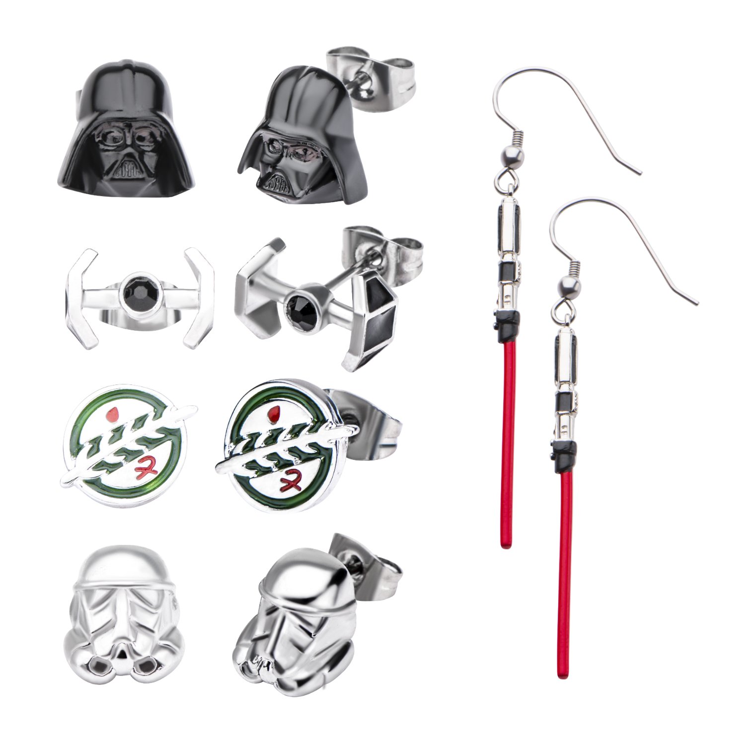 Star Wars Jewelry Unisex Adult Stainless Steel Dangle Charm Stud Earrings Set, Silver, One Size (SALES1SWMD)