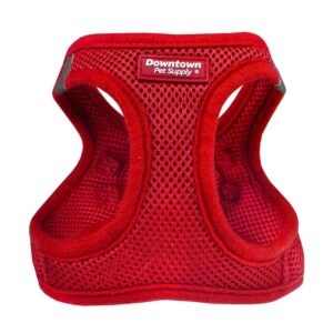 downtown pet supply step in dog harness for small dogs no pull, medium, red - adjustable harness with padded mesh fabric and reflective trim - buckle strap harness for dogs