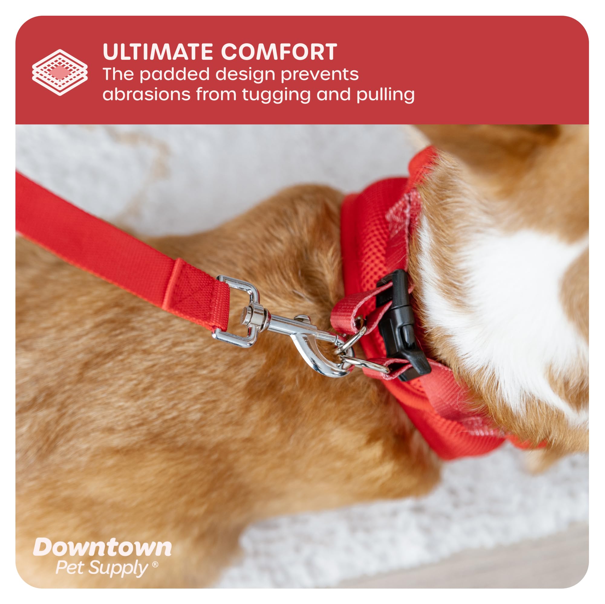 Downtown Pet Supply Step in Dog Harness for Small Dogs No Pull, Medium, Red - Adjustable Harness with Padded Mesh Fabric and Reflective Trim - Buckle Strap Harness for Dogs