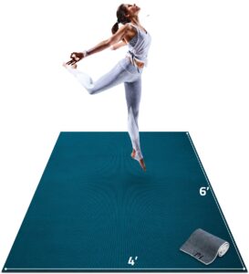 gorilla mats premium large yoga mat – 6' x 4' x 8mm extra thick & ultra comfortable, non-toxic, non-slip barefoot exercise mat – works great on any floor for stretching, cardio or home workouts