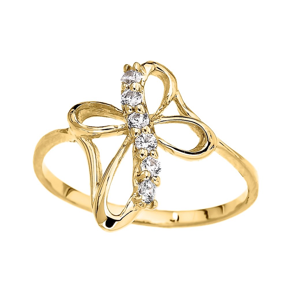 10K Yellow Gold Cubic Zirconia Infinity Loop Cross Bypass Ring - Size 10