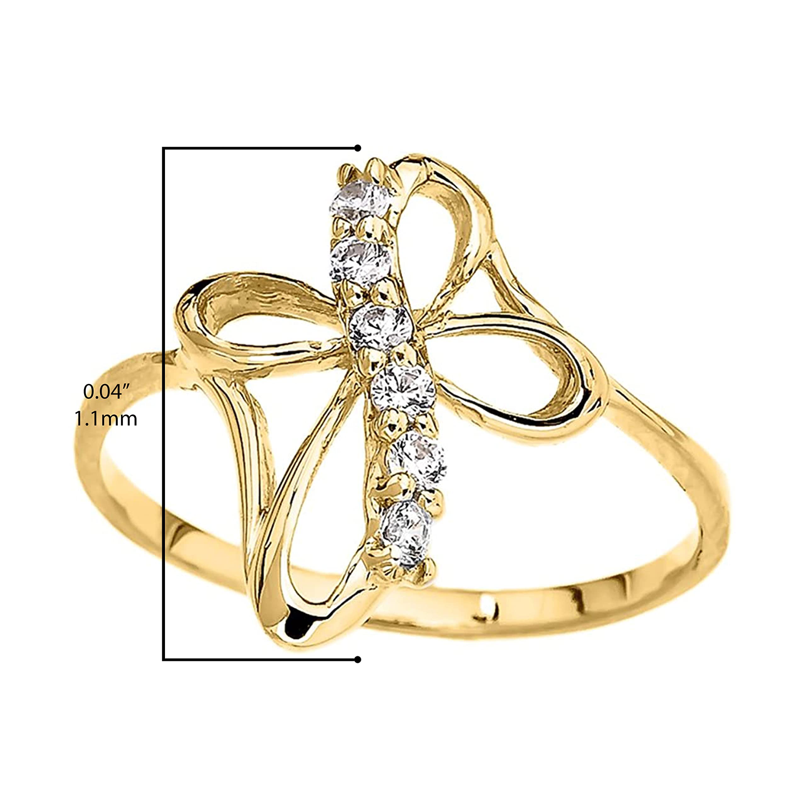 10K Yellow Gold Cubic Zirconia Infinity Loop Cross Bypass Ring - Size 10