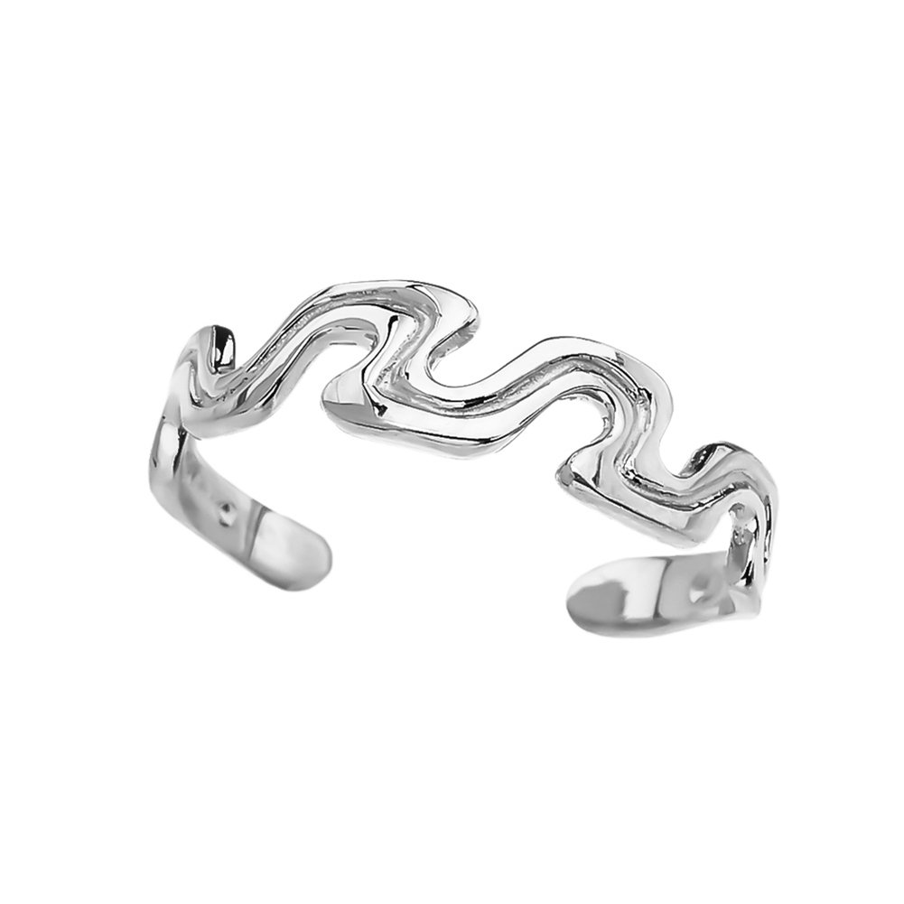 Elegant 14k White Gold Open Wavy Design Toe Ring