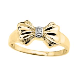 unique 10k yellow gold diamond ribbon bow tie ring (size 8)