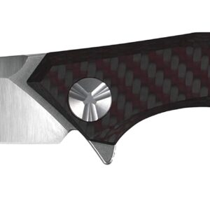 Zero Tolerance Sinkevich Pocketknife (0462); CPM 20CV Satin-Finished Crucible Blade Steel; Red and Gray Carbon Fiber Front Scale; Titanium Back; KVT Manual Open; Reversible Pocketclip; 3.7 oz, 8.9 inch