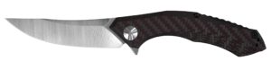 zero tolerance sinkevich pocketknife (0462); cpm 20cv satin-finished crucible blade steel; red and gray carbon fiber front scale; titanium back; kvt manual open; reversible pocketclip; 3.7 oz, 8.9 inch