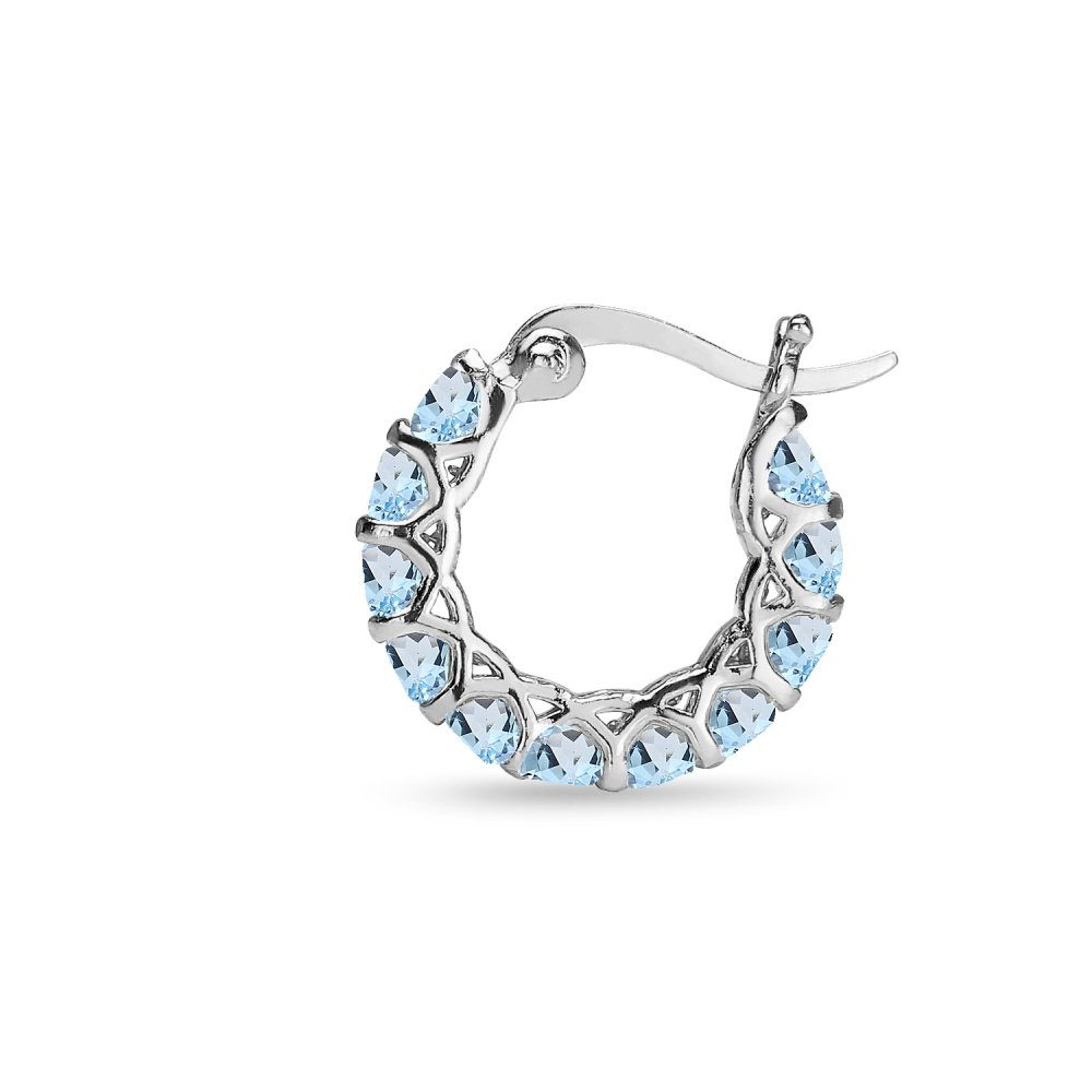 Sterling Silver Small Round Huggie 18mm Blue Topaz Hoop Earrings for Women