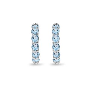 Sterling Silver Small Round Huggie 18mm Blue Topaz Hoop Earrings for Women