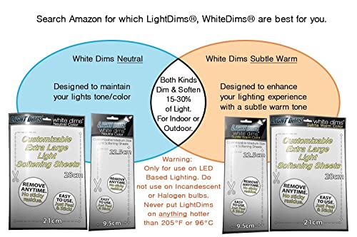 LightDims White Dims Self Adhesive Dimming/Softening Sheets for Harsh LED Lights Medium Size (2 Sheets) Neutral Color & a Free Mystery Gift Sheet (3 Sheets Total). Packaging May Vary