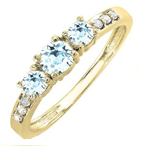 dazzlingrock collection round aquamarine & round white diamond ladies three stone engagement ring | 10k yellow gold, size 6.5