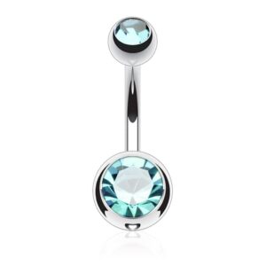 fifth cue 14g grade 23 solid titanium double gem ball naval belly button ring (1/2" (12mm) 5 & 8mm aqua)