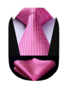 hisdern pink polka dot mens tie and pocket square set woven cool silk necktie handkerchief for men business work