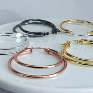 Sterling Silver Two-Tone Double Circle Round-Tube Polished Hoop Earrings, 30mm