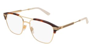 gucci gg 0241o 001 gold light havana plastic rectangle eyeglasses 54mm