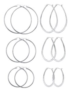 fibo steel 6 pairs hoop earrings for women teardrop hoop earrings set 40-60mm