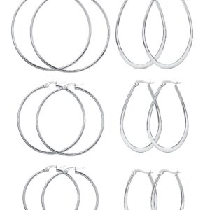 FIBO STEEL 6 Pairs Hoop Earrings for Women Teardrop Hoop Earrings Set 40-60MM