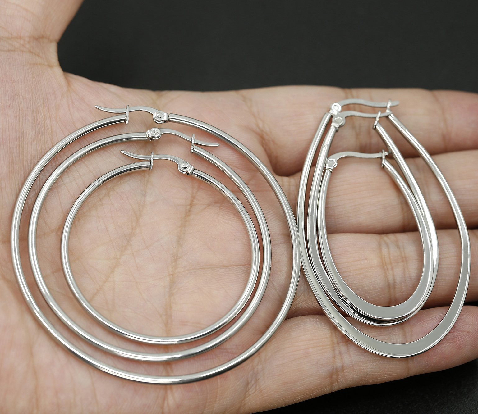 FIBO STEEL 6 Pairs Hoop Earrings for Women Teardrop Hoop Earrings Set 40-60MM