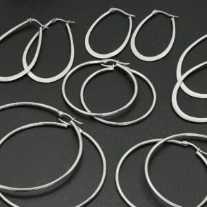 FIBO STEEL 6 Pairs Hoop Earrings for Women Teardrop Hoop Earrings Set 40-60MM