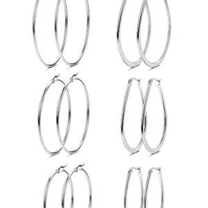 FIBO STEEL 6 Pairs Hoop Earrings for Women Teardrop Hoop Earrings Set 40-60MM