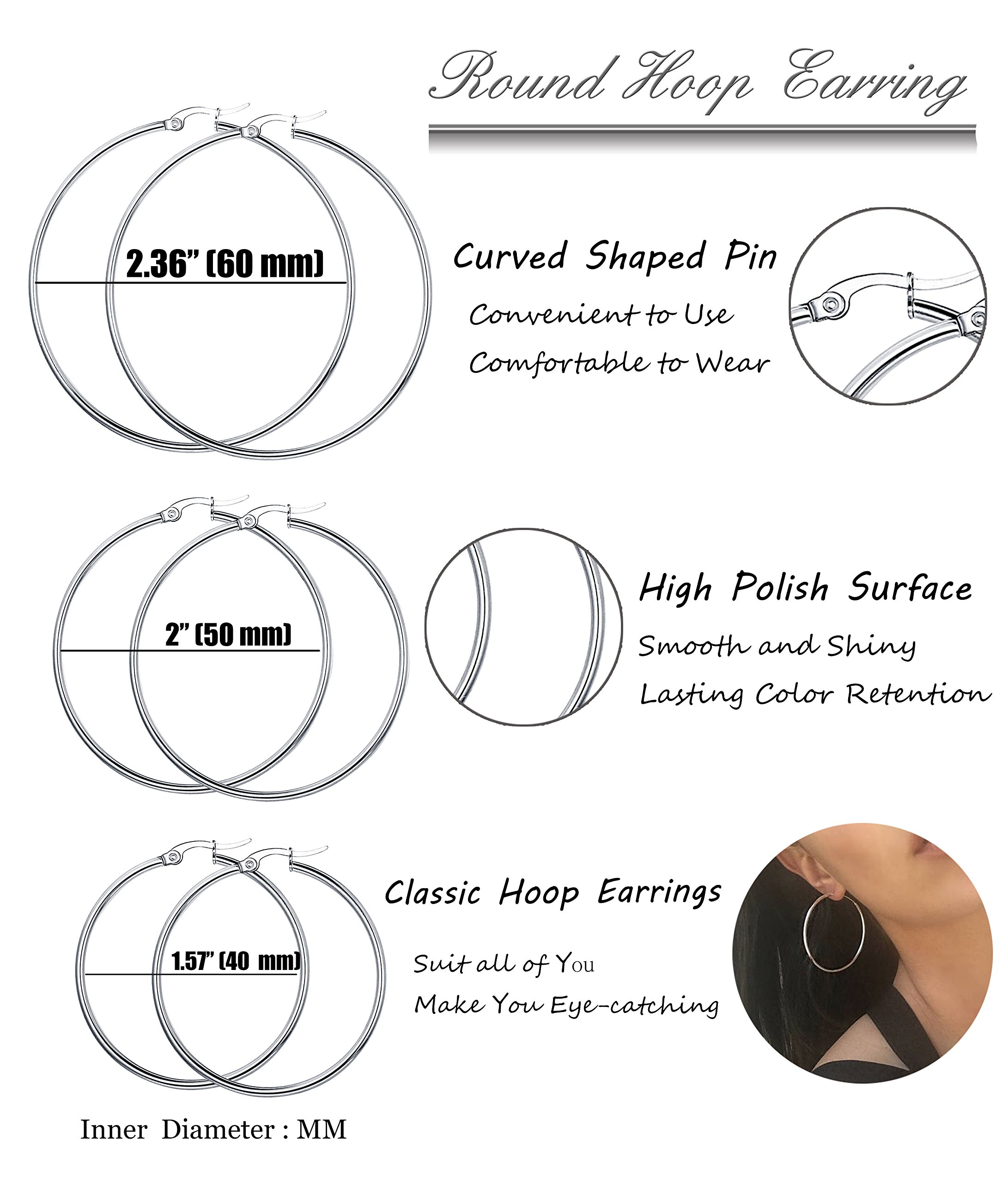 FIBO STEEL 6 Pairs Hoop Earrings for Women Teardrop Hoop Earrings Set 40-60MM