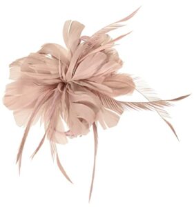 z&x women feather flower fascinator hat with hair clip brooch for cocktail wedding, b-nude pink, one size