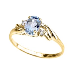 exquisite 10k yellow gold oval-shaped aquamarine with white topaz 3-stone proposal ring (size 4)