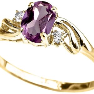 10k Yellow Gold Oval Shaped Purple Cubic Zirconia with Round White Topaz 3-Stone Swirl Ring - Size 10-1/2