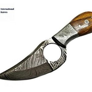 Titan International Knives New Damascus Small Skinner Fixed Blade Knife with wooden Handle Perfect EDC Hunting knife | outdoors and camping gear | 3 inch blade with Leather Sheath