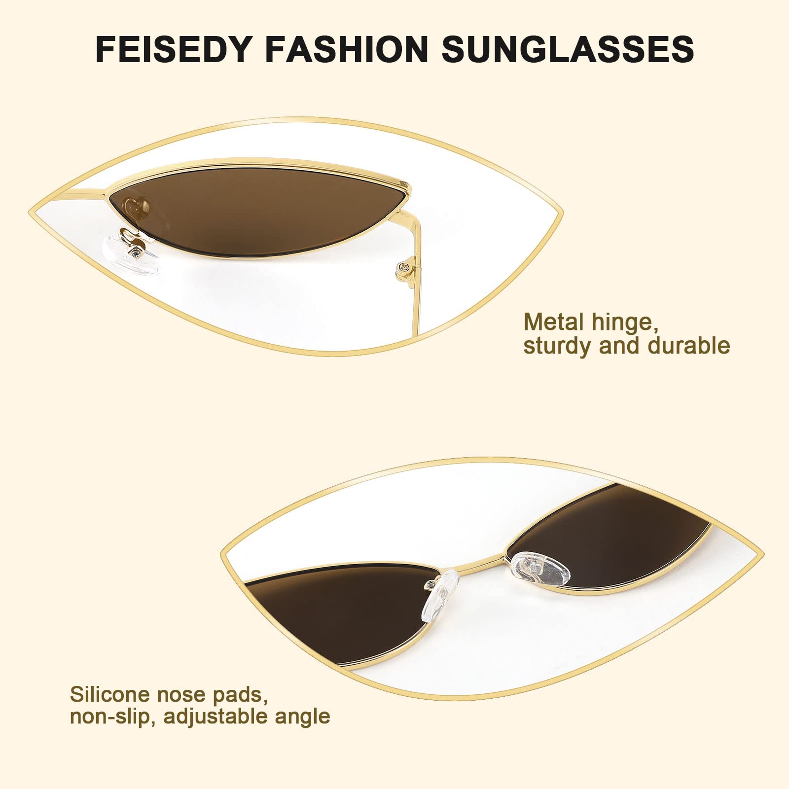 FEISEDY Fashion Designer Sunglasses Retro Small Petals Shape Arc Temple Design B2298(Brown)