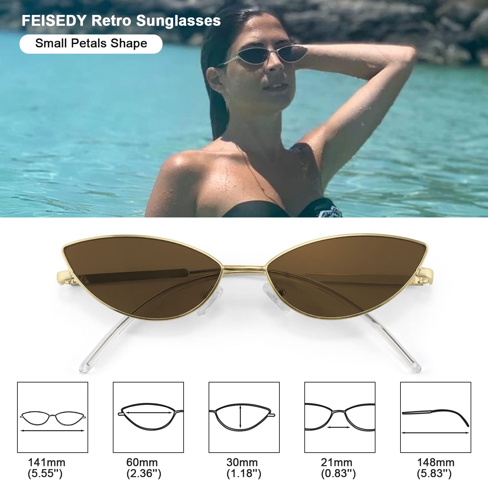 FEISEDY Fashion Designer Sunglasses Retro Small Petals Shape Arc Temple Design B2298(Brown)