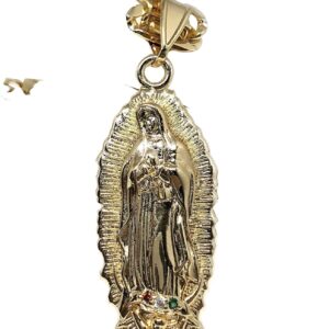 Gold Plated Virgin Mary Pendant Necklace Figaro 26" Virgen de Guadalupe Medalla Oro Laminado