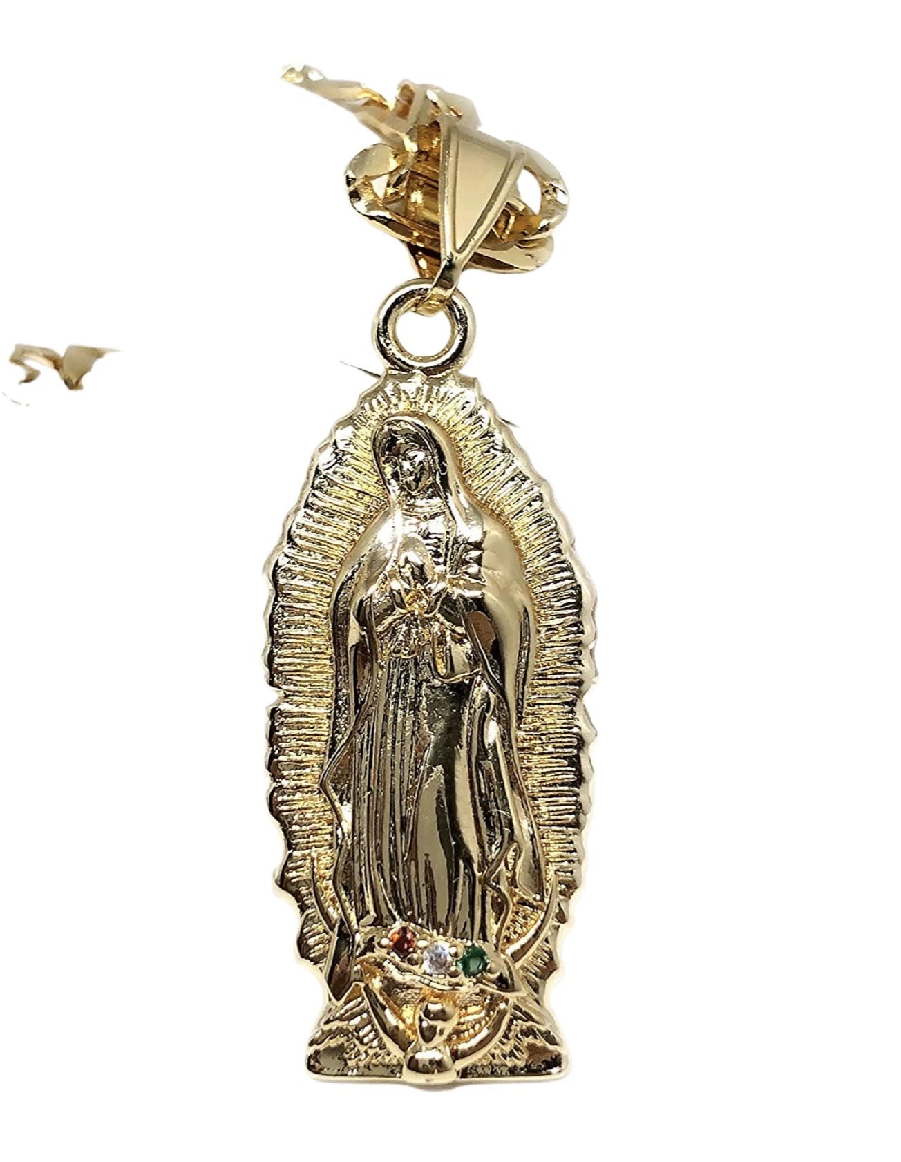 Gold Plated Virgin Mary Pendant Necklace Figaro 26" Virgen de Guadalupe Medalla Oro Laminado