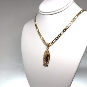 Gold Plated Virgin Mary Pendant Necklace Figaro 26" Virgen de Guadalupe Medalla Oro Laminado