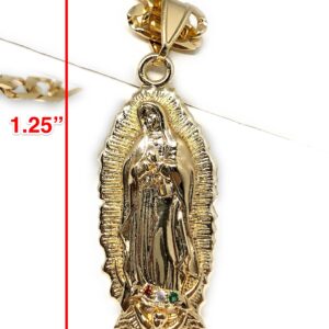 Gold Plated Virgin Mary Pendant Necklace Figaro 26" Virgen de Guadalupe Medalla Oro Laminado