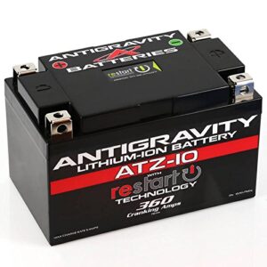 antigravity atz-10-rs lithium ion battery with bms and re-start technology - 360cca 2.3 pounds 10ah lightweight motorcycle battery - replaces ytz10s - ytz12 - ytz14 - ytx9 - ytx7a-bs - yt12a-bs