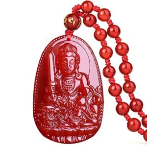 c1lint buddha pendant necklace bodhisattva amulet talisman made of agate gemstone red green (red agate manjushri (wisdom))