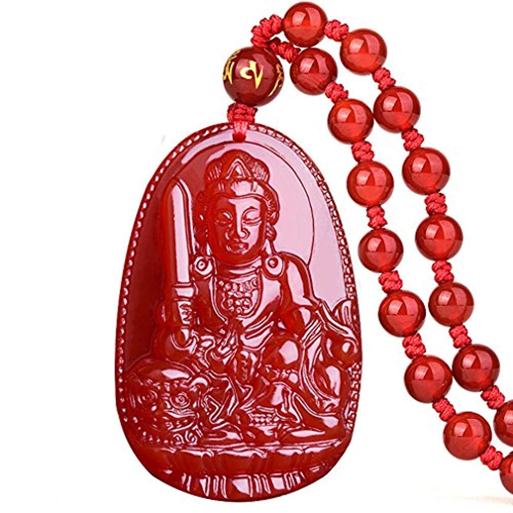 c1lint Buddha Pendant Necklace Bodhisattva Amulet Talisman Made of Agate Gemstone red green (red agate Manjushri (Wisdom))