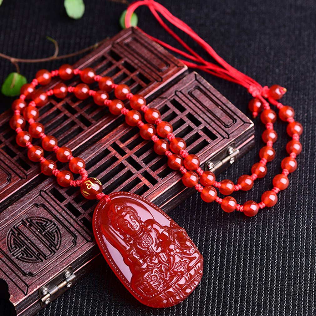 c1lint Buddha Pendant Necklace Bodhisattva Amulet Talisman Made of Agate Gemstone red green (red agate Manjushri (Wisdom))