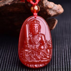 c1lint Buddha Pendant Necklace Bodhisattva Amulet Talisman Made of Agate Gemstone red green (red agate Manjushri (Wisdom))