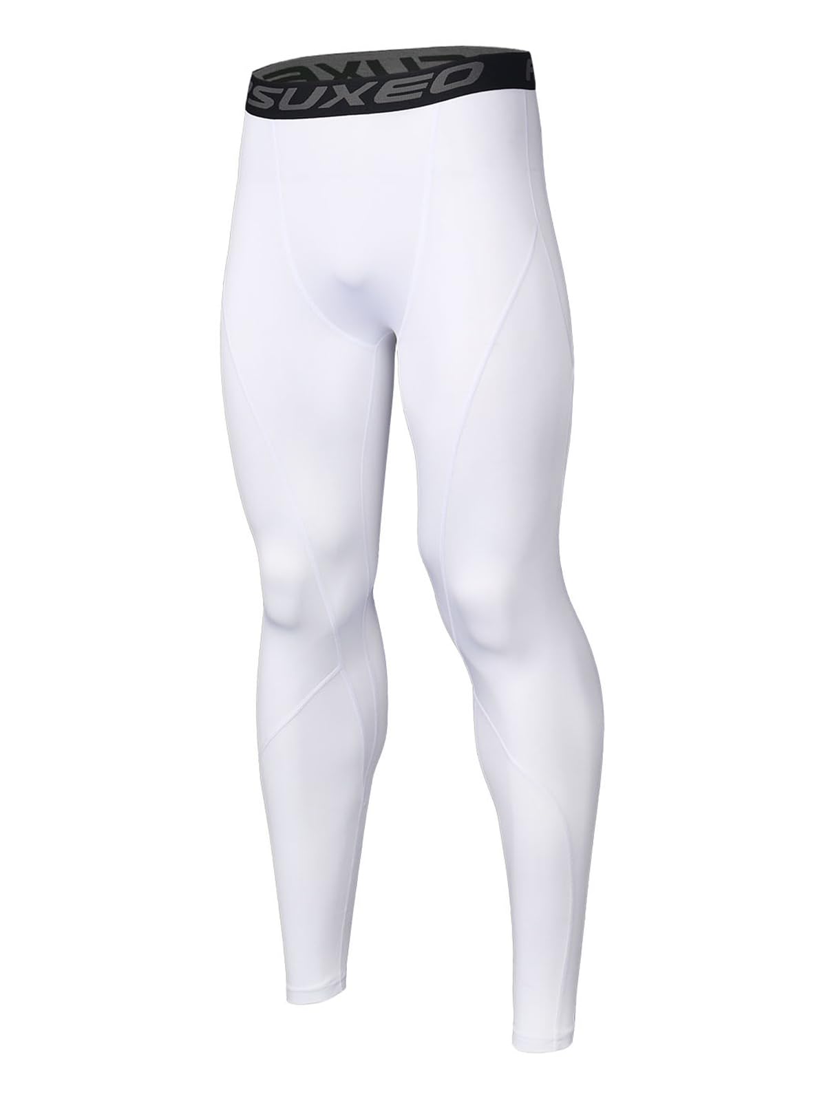 ARSUXEO Men's Compression Tights Running Pants Baselayer Legging K3 White Size Medium