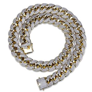 topgrillz 18mm 18k gold plated iced out cz lab diamond miami mens choker cuban link chain for women necklace hip hop(18mm gold,22)