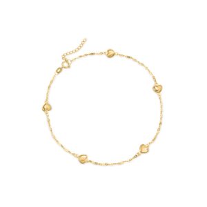 ross-simons 14kt yellow gold heart station anklet. 9 inches