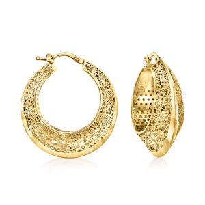 ross-simons italian 14kt yellow gold floral filigree hoop earring